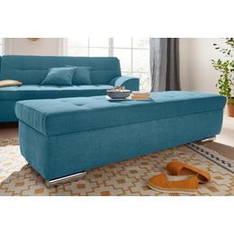 Hocker DOMO collection, B:161cm H:41cm T:60cm, blau, Struktur weich (100% Polyester);Luxus-Microfaser (100% Polyester);Struktur (100% Polyester),