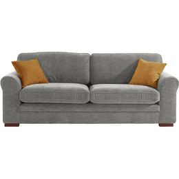 3-Sitzer Home Affaire, B:233cm H:92cm T:94cm, grau, 100% Polyester, Sofas, "Broughton", weicher Sitzkomfort, incl. 2 Zierkissen, Keder