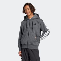Damen Sweatjacke "ESSENTIALS 3-STREIFEN", grau, Gr. S, adidas Sportswear, Obermaterial: 55% Baumwolle, 36% Polyester, 9% Viskose, Sweatjacken, f&uuml;r