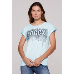 SOCCX Damen Rundhalsshirt, blau, Gr. XL, bedruckt, Single Jersey, Material: 100% Baumwolle, Shirts, mit &uuml;berschnittenen Schultern