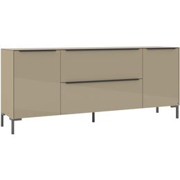 Lowboard, B:182cm H:77cm T:42cmtaupe matt lack, glas taupe glanz, SET ONE BY Musterring, Glas, Holzwerkstoff, Wohnzimmer, Sideboards, "Reno", Mit