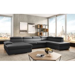 Sit & More Wohnlandschaft SIT & MORE, B:349cm H:73cm T:226cm, schwarz, NaturLEDER, Sofas, "Valantine U-Form, B: 349 cm", mit Arm- & Kopfteilverstellung,