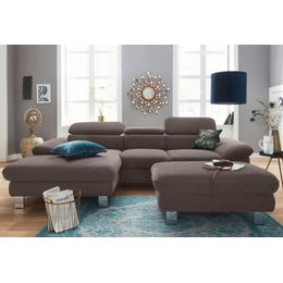 Ecksofa COTTA, B:268cm H:73cm T:169cm, braun, Struktur (100% Polyester);Chenille (90% Polyester, 10% Polyamid), Wohnzimmer, Sofas, "Driver L-Form",