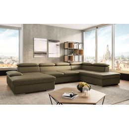 Sit & More Wohnlandschaft SIT & MORE, B:349cm H:73cm T:226cm, gr&uuml;n, NaturLEDER, Sofas, "Valantine U-Form, B: 349 cm", mit Arm- & Kopfteilverstellung, optional