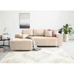 Ecksofa Home Affaire, B:235cm H:88cm T:160cm, beige, 100% Polyester, Wohnzimmer, Sofas, "Gy&ouml;r", L-Form, wahlweise mit Bettfunktion und Bettkasten