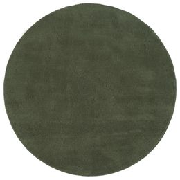 Teppich the carpet, H:16mm &Oslash;:120cm, gr&uuml;n, Polyester, Wohnzimmer, Teppiche, "kuschelig & Super Soft, Anti-Rutsch Unterseite", Waschbar bis 30 Grad,