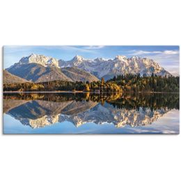 Leinwandbild Artland, B:100cm H:50cm, beige, Leinwand, Wohnzimmer, Bilder, "Karwendelblick am Barmsee", auf Holzrahmen gespannt