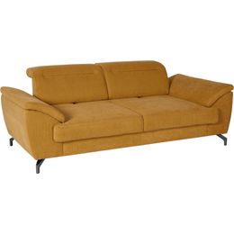 Sit & More 2,5-Sitzer SIT & MORE, B:207cm H:77cm T:112cm, gelb, Sofas, "Percy", 12 cm Fu&szlig;h&ouml;he, Sitztiefenverstellung, wahlweise Kopfteilverstellung