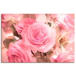Leinwandbild Artland, B:90cm H:60cm, pink, Leinwand, Wohnzimmer, Bilder, "Rosarosenbouquet", auf Holzrahmen gespannt