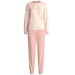 Calida Damen Schlafanzug "Soft Dreams", Gr. M, rosa, Frottee, Obermaterial: 85% Baumwolle, 13% Polyester, 2% Elasthan, Homewear-Sets, Ringel-Design,