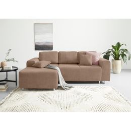 Ecksofa Home Affaire, B:235cm H:88cm T:160cm, grau, 100% Polyester, Wohnzimmer, Sofas, "Gy&ouml;r", L-Form, wahlweise mit Bettfunktion und Bettkasten