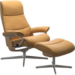 Relaxsessel stressless, B:91cm H:110cm T:85cm, gelb, Wohnzimmer, Sessel, "View", mit Cross Base, Gr&ouml;&szlig;e S, M & L, Holzakzent Eiche