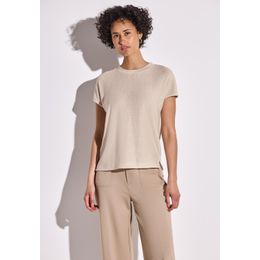 Street One Damen T-Shirtmoonstone sand, Gr. 44, unifarben, Jersey, Obermaterial: 55% Viskose, 45% Polyester, Shirts, mit Streifenstruktur