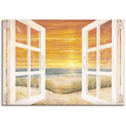 Leinwandbild Artland, B:100cm H:70cm, beige, Wohnzimmer, Bilder, "Fenster zum Meer", auf Holzrahmen gespannt