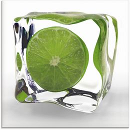 Glasbild Artland, B:20cm H:20cm, gr&uuml;n, K&uuml;che, Bilder, "Limette im Eisw&uuml;rfel", in verschiedenen Gr&ouml;&szlig;en