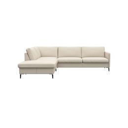 Ecksofa FLEXLUX, B:266cm H:85cm T:225cm, wei&szlig;, 100% Echteder, Wohnzimmer, Sofas, "Fiore, L-Form", schmale Armlehnen, Kaltschaum, F&uuml;&szlig;e Alu+schwarz