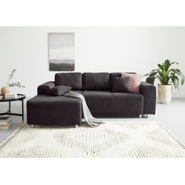 Ecksofa Home Affaire, B:235cm H:88cm T:160cm, grau, 100% Polyester, Wohnzimmer, Sofas, "Gy&ouml;r", L-Form, wahlweise mit Bettfunktion und Bettkasten