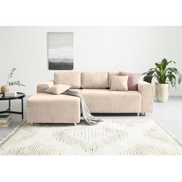 Ecksofa Home Affaire, B:235cm H:88cm T:160cm, beige, 100% Polyester, Wohnzimmer, Sofas, "Gy&ouml;r", L-Form, wahlweise mit Bettfunktion und Bettkasten