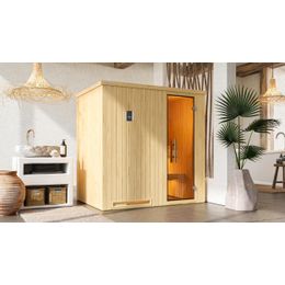 Weka Sauna "Elementsauna HALMSTAD 1", Saunaofen, externe Steuerung, 4,5 kW, beige, Saunen, vorgefertigte Elemente, moderne Ganzglast&uuml;r
