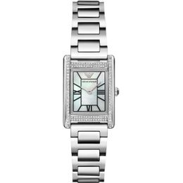 Emporio Armani Damen Quarzuhr, silber, Armbanduhren, Armbanduhr, Damenuhr, Edelstahlarmband, analog, Glassteine