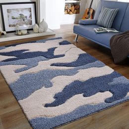 Hochflor-Teppich Sanat, B:120cm H:30mm L:160cm, blau, Kunstfaser, Teppiche, "Luxus 3508", robuster Langflor, weich, Wohnzimmer, Schlafzimmer