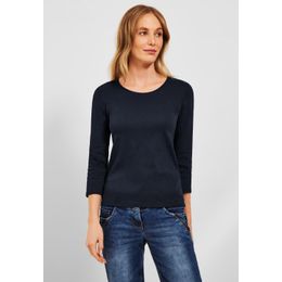 Cecil Damen 3/4-Arm-Shirt, blau, Gr. XXL, unifarben, Web, 100% Baumwolle, Shirts, aus reiner Baumwolle
