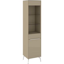 Standvitrine, B:48cm H:200cm T:42cm, beige, SET ONE BY Musterring, Glas, Holzwerkstoff, Schr&auml;nke, "Reno", Mit Winkelfu&szlig; in diversen Farben, 200 cm
