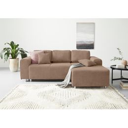 Ecksofa Home Affaire, B:235cm H:88cm T:160cm, grau, 100% Polyester, Wohnzimmer, Sofas, "Gy&ouml;r", L-Form, wahlweise mit Bettfunktion und Bettkasten