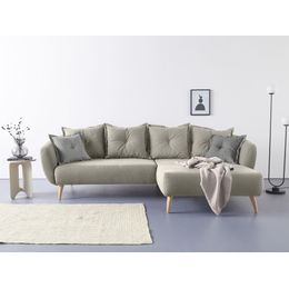 Ecksofa Home Affaire, B:277cm H:80cm T:162cm, grau, Wohnzimmer, Sofas, "Baggio formsch&ouml;ne Polsterecke, bequem, Breite 277cm, L-Form", Zierkissen