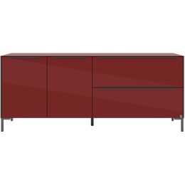 Lowboard, B:182cm H:77cm T:42cmgraphit schwarz matt lack, glas bordeauxrot glanz, SET ONE BY Musterring, Glas, Holzwerkstoff, Wohnzimmer, Sideboards,