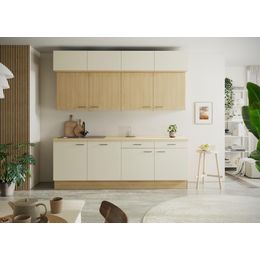 K&uuml;chenzeile KOCHSTATION, B:240cm H:247cm T:60cm, beige, Komplettk&uuml;chen-Sets, "KS-Lucy", Breite 240 cm, Soft-Close, inkl. Zubeh&ouml;r, wahlweise mit
