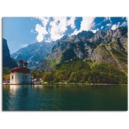 Leinwandbild Artland, B:80cm H:60cm, blau, Leinwand, Wohnzimmer, Bilder, "St. Bartholom&auml; (K&ouml;nigssee) I", auf Holzrahmen gespannt