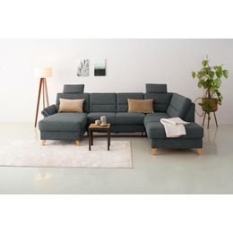 Wohnlandschaft Home Affaire, B:303cm H:90cm T:213cm, blau, 100% Polyester, Sofas, "Westerland U-Form", Federkern, wahlweise Bettfunktion, Stauraum