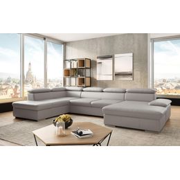 Sit & More Wohnlandschaft SIT & MORE, B:349cm H:73cm T:226cm, grau, NaturLEDER;Spannstoff, Sofas, "Valantine U-Form, B: 349 cm", mit Arm- & Kopfteilverstellung,
