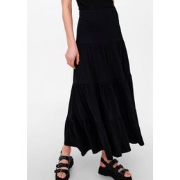 Only Damen Maxirock "ONLMAY MAXI SKIRT", schwarz, Gr. M, unifarben, Jersey, Obermaterial: 100% Baumwolle, R&ouml;cke, Baumwolle, mit Volant