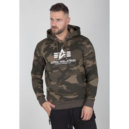 Herren Kapuzensweatshirt "Basic Hoody", gr&uuml;n, Gr. S, Alpha Industries, bedruckt, angeraute Sweatware, Obermaterial: 80% Baumwolle, 20% Polyester,