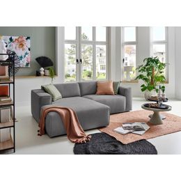 Ecksofa Home Affaire, B:234cm H:71cm T:161cm, grau, 94% Polyester; 6% Nylon, Wohnzimmer, Sofas, "Noord mit Kedernaht, Breite 234 cm, L-Form", Cord,