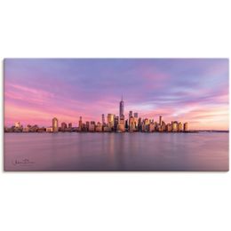 Leinwandbild Artland, B:100cm H:50cm, pink, Wohnzimmer, Bilder, "Manhattan Skyline", auf Holzrahmen gespannt