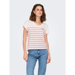 Only Damen Kurzarmshirt "ONLEMILY LIFE S/S HEART TOP CS JRS"cloud dancer stripes:dubarry, emb. heart, Gr. XS, gestreift, Jersey, Obermaterial: 100%
