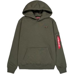 Herren Kapuzensweatshirt "3D Small Logo Hoody", gr&uuml;n, Gr. S, Alpha Industries, bedruckt, angeraute Sweatware, Obermaterial: 100% Baumwolle,