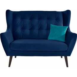 2-Sitzer Home Affaire, B:144cm H:107cm T:94cm, blau, Samtvelours (100% Polyester);Luxus-Microfaser (100% Polyester);Struktur (94% Polyester, 6%