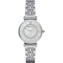 Emporio Armani Damen Quarzuhr, silber, Armbanduhren, Armbanduhr, Damenuhr, Perlmutt-Zifferblatt, Edelstahlarmband