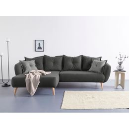 Ecksofa Home Affaire, B:277cm H:80cm T:162cm, grau, Wohnzimmer, Sofas, "Baggio formsch&ouml;ne Polsterecke, bequem, Breite 277cm, L-Form", Zierkissen