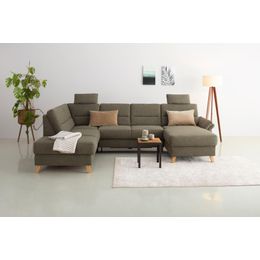Wohnlandschaft Home Affaire, B:303cm H:90cm T:213cm, gr&uuml;n, 100% Polyester, Sofas, "Westerland U-Form", Federkern, wahlweise Bettfunktion, Stauraum