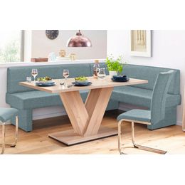 Eckbank Home Affaire, B:222cm H:89cm T:162cm, blau, Holzwerkstoff, Massivholz, Polyester, Esszimmer, Sitzb&auml;nke, "Nils", Sitz und R&uuml;cken gepolstert,