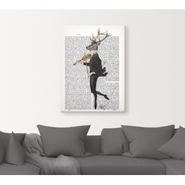 Wandbild Artland, B:30cm H:40cm, wei&szlig;, Leinwand, Wohnzimmer, Bilder, "Tanzender Hirsch mit Violine", als Leinwandbild, Poster in verschied. Gr&ouml;&szlig;en