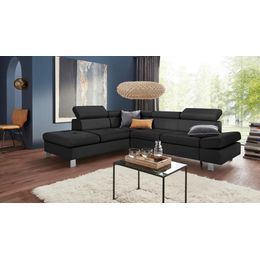 Ecksofa, B:272cm H:98cm T:232cm, schwarz, exxpo - SOFA FASHION, Luxus-Kunstleder;Webstoff (100% Polyester);Webvelours (100% Polyester), Wohnzimmer,