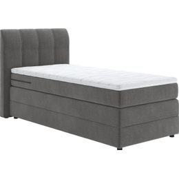 Boxspringbett Home Affaire, B:105cm L:211cm, grau, Polyester, Komplettbetten, "Finja", besonders komfortable Liegeh&ouml;he, mit praktischem Bettkasten