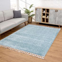 Hochflor-Teppich Carpet City, B:240cm H:30mm L:340cm, blau, Kunstfaser, Teppiche, "Pulpy 100", L&auml;ufer, weich, mit Fransen, uni, viele Gr&ouml;&szlig;en,