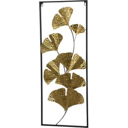 Wanddekoobjekt, B:35cm H:90cm T:4cm, gold, HOFMANN LIVING AND MORE, Metall, Wanddekoobjekte, "Wanddekoration", Ginkgo Motiv in gold, mit Rahmen